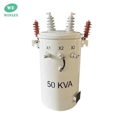 China 50kVA Single Phase Pole Mounted Transformer 12.47kV 304SS Oil Immersed ANSI IEEE C57 for sale