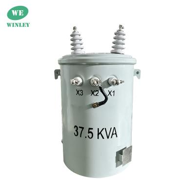 China 37.5kVA Single Phase Pole Mounted Transformer 4160V to 480V ANSI ONAN Copper for sale
