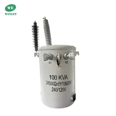 China Single Phase Pole Mounted Transformer 100 KVA 34500V Oil Immersed ANSI IEEE Copper for sale