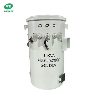 China 10 KVA Single Phase Pole Mounted Transformer Oil Immersed 4160V 100Hz Copper Winding ANSI for sale