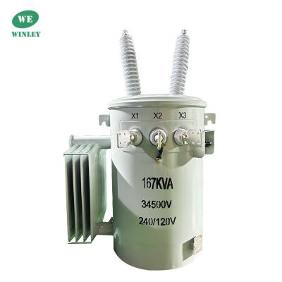 China 167 KVA Single Phase Pole Mounted Transformer Oil Immersed 34.5 kV to 240V ANSI IEEE for sale