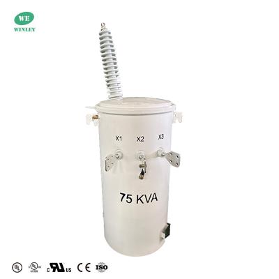 China UL Certified 75KVA Single Phase Pole Mounted Transformer Oil Immersed 34.5kV to 120V Overhead Distribution for sale