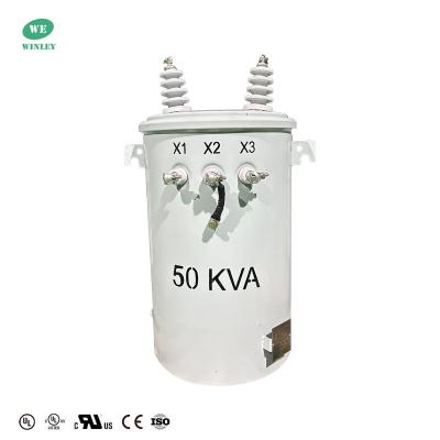 China UL Certified 50KVA Single Phase Pole Mounted Transformer 13200V to 120V Oil Type for sale