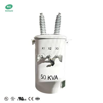 China UL Certified ANSI Standard Single Phase Oil Immersed Transformer 50KVA 22.86KV Pole Mounted for sale