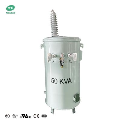 China 50 KVA Single Phase Pole Mounted Distribution Transformer 34500V to 120V ANSI IEEE UL Certified for sale
