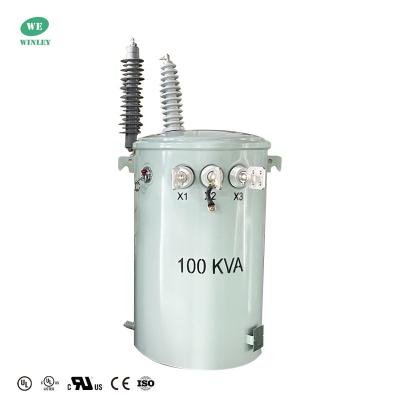 China 100 KVA Single Phase Pole Mounted Transformer 34500V to 120/240V Oil Immersed UL Certified for sale