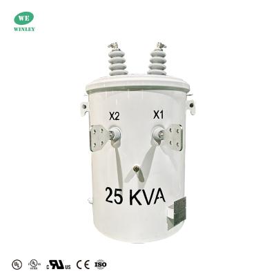 China UL Certified 25 KVA Single Phase Pole Mounted Transformer 12470V to 480V Oil Immersed DOE 2016 for sale