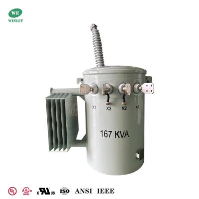 China 167 kVA Single Phase Pole Mounted Distribution Transformer Oil Immersed 34.5kV to 120V 200kV BIL for sale