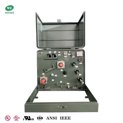 China 25kVA Single Phase Pad Mounted Transformer 34500V to 120V Oil Immersed Ground Mount for sale
