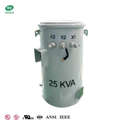 China UL Listed 25KVA Single Phase Pole Mounted Transformer 7200V to 120/240V DOE 2016 Efficiency for sale