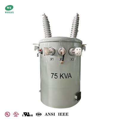 China 75kVA Single Phase Pole Mounted Transformer 34500V to 120/240V Dual Windings UL/cUL Listed for sale