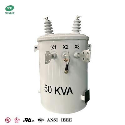 China UL Listed 50kVA Single Phase Pole Mounted Transformer 4160V to 240V 480V ANSI IEEE for sale
