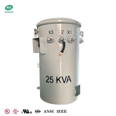 China 25 kVA Single Phase Pole Mounted Transformer 6600V to 120/240V UL Listed for sale