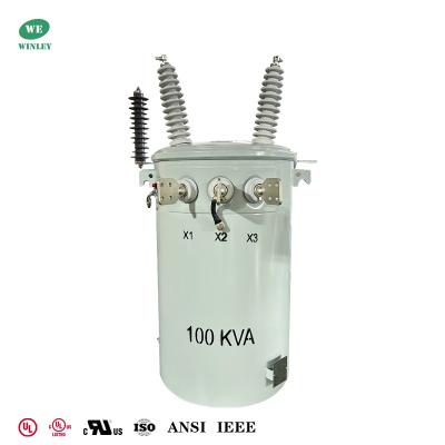 China 100 kVA Single Phase Pole Mounted Oil Filled Distribution Transformer 34.5kV to 120/240V Copper Windings for sale