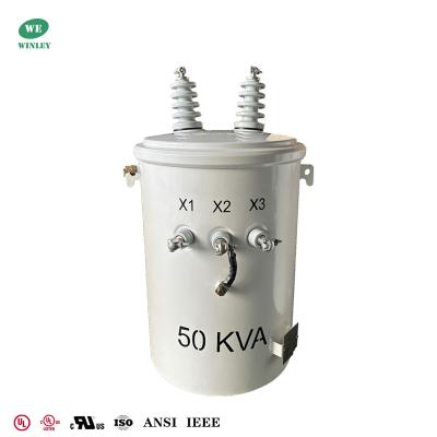 China 50kVA Pole Mounted Transformer 12.47kV to 277V Oil Filled Distribution UL Listed Single Phase for sale