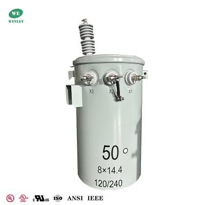 China CSA Standard 50kVA Pole Mounted Transformer Oil Type 13856V to 120V cUL Certified Power Pole Transformer for sale