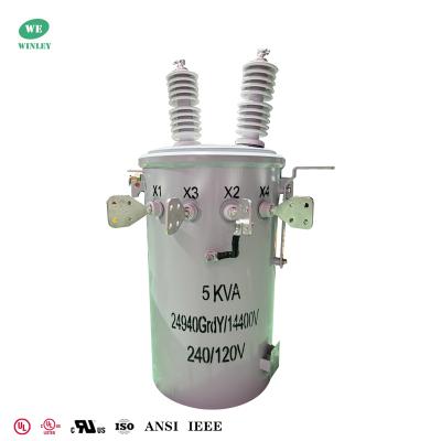 China 5kVA Single Phase Pole Mounted Transformer 24940Y 14400V to 120V 240V Oil Immersed cUL CSA for sale