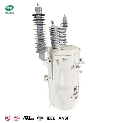 China 10 KVA Single Phase Pole Mounted Transformer 24940Y to 120/240V Overhead Distribution Copper Winding DOE 2016 for sale
