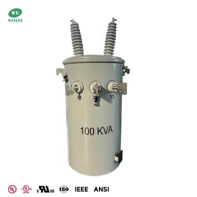 China 100kVA Single Phase Pole Mounted Transformer 25000V to 120V 150kV BIL Oil Immersed for sale