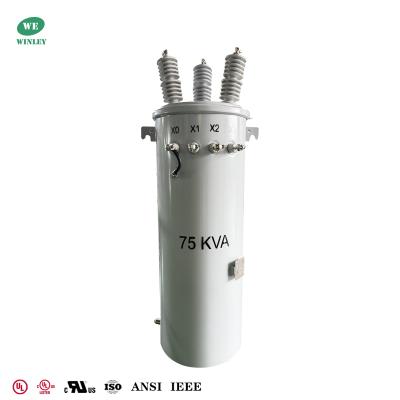 China 3 Phase Pole Mounted Transformer 75kVA 13800V to 480V 277V Oil Filled Distribution ANSI for sale