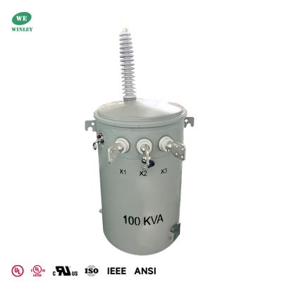 China 100kVA Single Phase Pole Mounted Transformer 34500Y/19920V to 120/240V ANSI IEEE for sale