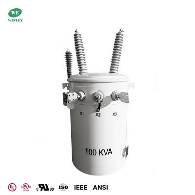 China 100kVA Single Phase Pole Mounted Transformer 34500V to 120/240V Double Bushing Primary ANSI IEEE for sale