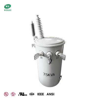 China 75 kVA Single-Phase Pole-Mounted Transformer 24940GrdY/14400V to 120/240V For Rural Distribution for sale