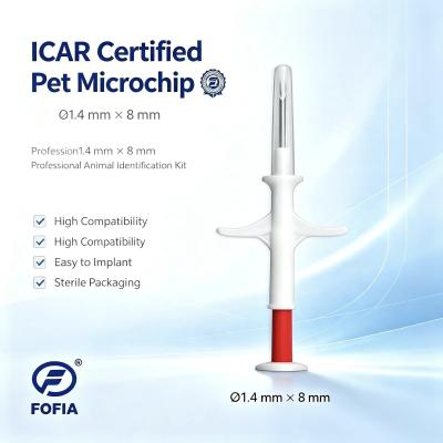 China FOFIA ZS007 ICAR Certified 134.2kHz RFID Animal Microchip FDX/EM4305 IP67 Waterproof White PP 1.4x8mm for Dog Cat Pets 1.5-Year for sale