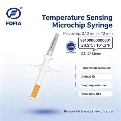 China ICAR Certified Fofia New Temperature-sensing RFID Bio-glass White HT001 Animal ID Waterproof Microchip for Pets 1.5 Year for sale