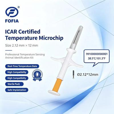 China ICAR Certificated Fofia New Temperature-sensing Microchip RFID Bio-glass White HT001 Animal ID Waterproof Dog Cat Pets 1.5 Year for sale