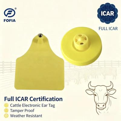 China FOFIA New Full ICAR Durable Waterproof RFID TPU Yellow Ear Tags LF ET908+T905 Farm Chips 5-Year Warranty Cattle 14.5mm for sale