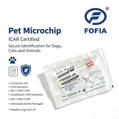 China Waterproof Fofia New Hot Selling RFID 134.2kHz PP Material Dog ID Microchip Waterproof Farm Use Pet Injection 1.5 Year Ear Tag for sale