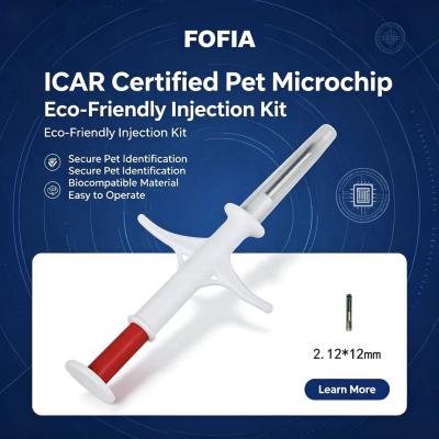 China Waterproof Fofia New Hot Selling RFID 134.2kHz PP Material Dog ID Microchip Farm Use Pet Injection 1.5 Year Ear Tag Blue Model for sale