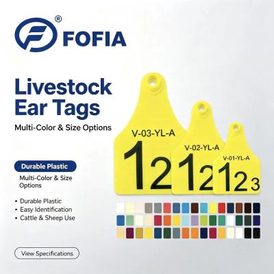 China Waterproof FOFIA New Plastic Cow Ear Tags Farm Use Bovine Cattle Ear Tags with Number Animal Tracking Chip for sale