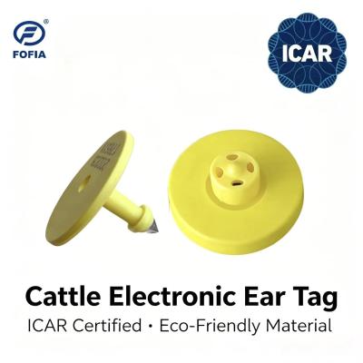 China New Full ICAR LF Waterproof RFID TPU Yellow Animal Ear Tags 14.5mm ET908+T901 Chips 5 Year Warranty Fofia Cattle Use for sale