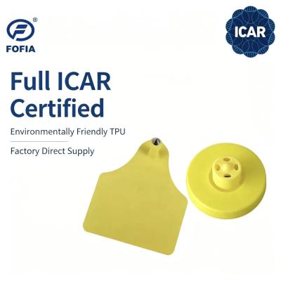 China FOFIA New Full ICAR Durable Waterproof RFID LF TPU Yellow Ear Tags ET908+T905 EM4305 Chips 5-Year Warranty Cattle 14.5mm for sale