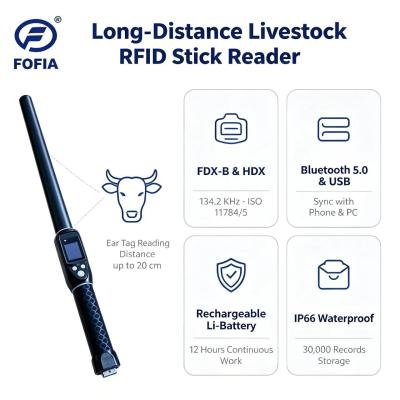 China Durable Waterproof Long Range 134.2kHz RFID Ear Tag Reader ISO11784/5 Protocol 30-100cm Reading Distance PVC Material Cards for sale