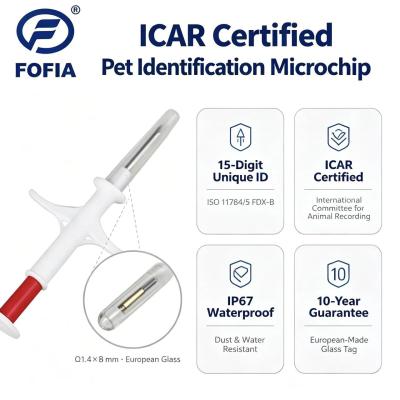 China FOFIA ZS007 ICAR Certified 134.2kHz RFID Chip Ear Tag Animal Microchip FDX/EM4305 IP67 Waterproof White PP 1.4x8mm Dog Cat Horse for sale