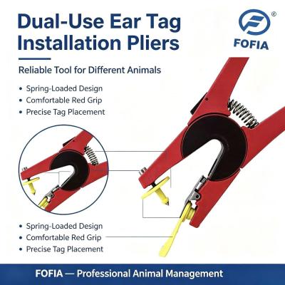 China New FOFIA Red Aluminum Alloy RFID Farm Animal Ear Tag Applicator with Laser Coding for Cow Pig Sheep & Horse Ear Tags for sale