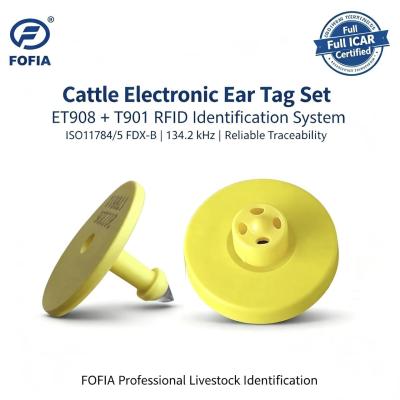 China New Full ICAR LF Electronic Waterproof RFID TPU Yellow Animal Ear Tags 14.5mm Chips 5 Year Warranty Fofia Cattle Farm Use for sale