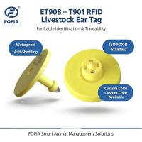 China New Waterproof Fofia Full ICAR Certified ET908 Yellow RFID TPU Cow Ear Tag 1.5 Year Warranty Laser Coding Animal Pig Sheep for sale