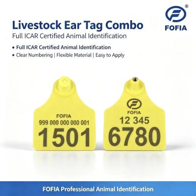 China ICAR T904+T905 Combination Cattle Pig Animal Ear Tag New High Quality RFID Plastic TPU 70*57mm Laser Coding 3 Year Warranty for sale