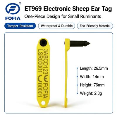 China New Fofia High-Temperature Resistant Integrated Anti-Shedding Laser-Coded Yellow Electronic ET969 Sheep Ear Tag Built-in RFID for sale