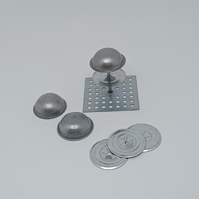 China 50 X 50mm Base 12GA Peel Press Perforated Base Insulation Pins Stuck Up Insulation Stick Pins for sale