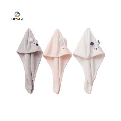 China Viable High Quality Coral Velvet HY-200518 Cartoon Microfiber Hair Turban Cute Quick Dry Towel for sale