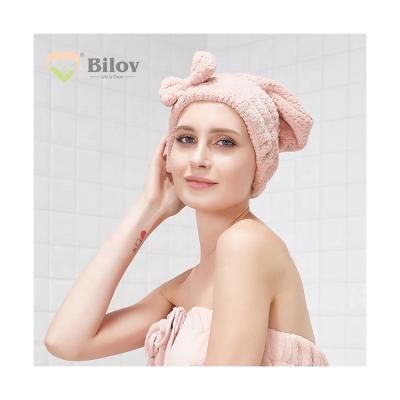 China Sustainable High Density Coral Velvet Pineapple Lattice Dry Hair Hat Turban Towel Absorb Water Bow Pineapple Dry Hair Hat Princess for sale