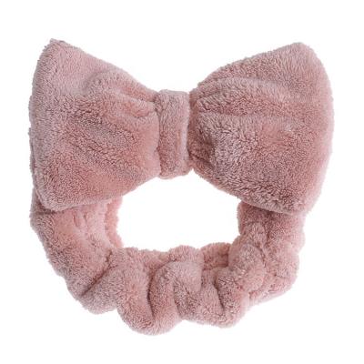 China For Women Fleece Bow Cute Soft Elastic Plush Fashion Bath Beach Headband Coral Towel Bathing Headband Towel for sale