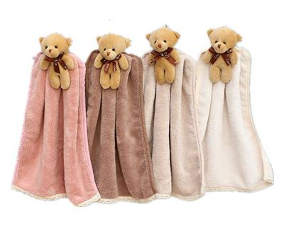 China Cute Disposable Coral Velvet Bear Microfiber Christmas Household Cleaning Small Hand Towels for sale