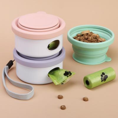 China 150ml Silicone Collapsible Dog Bowl with Poop Bag Holder - 4 Color Options for Travel & Outdoor Use for sale