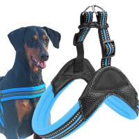 China Black Blue PU Dog Harness Leash Set - 4 Size Options XS S M L with Reflective Safety Strips and POM Buckle for sale